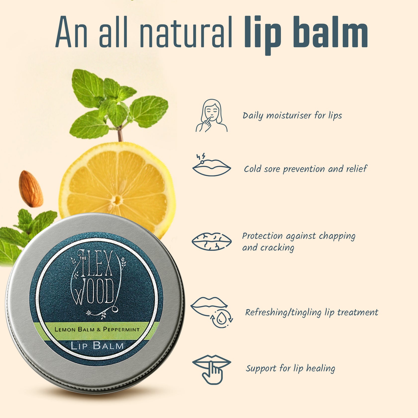 Lemon Balm and Peppermint Lip Balm Set of 3 (3 x 10ml) | The Ilex Wood